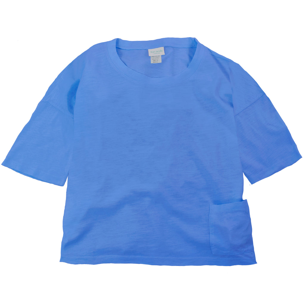 Sun Moda Slub Jersey 3/4 Sleeve Cropped Top Made in USA White – SUN MODA